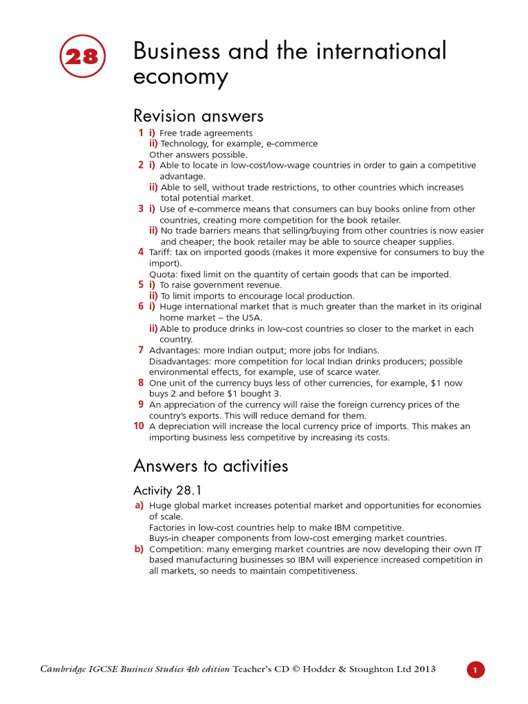 Ans Ch28 Igcse Business Studies TCD | PDF | Imports | Exports