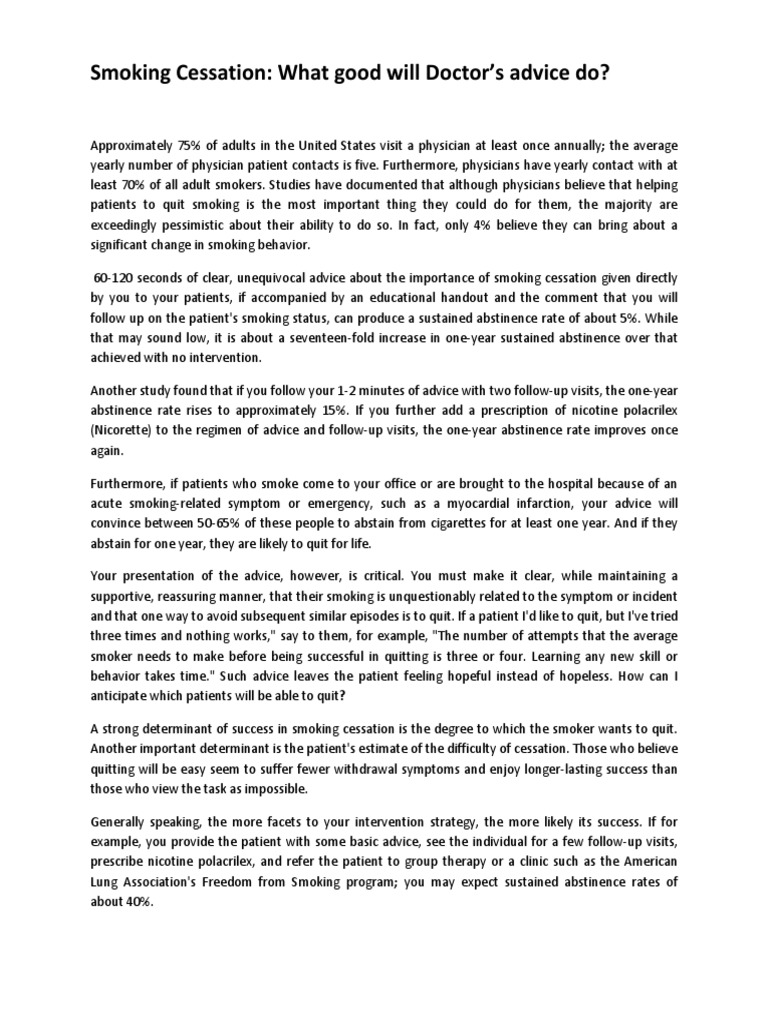 Smoking Cessation: What Good Will Doctor's Advice Do? | PDF | Smoking ...