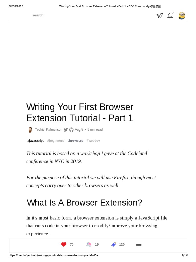 Writing Your First Browser Extension Tutorial Pdf Java Script Json