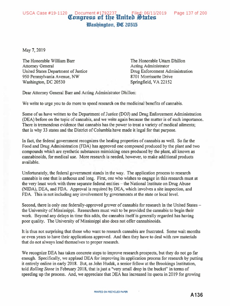 Letter to DEA DOJ