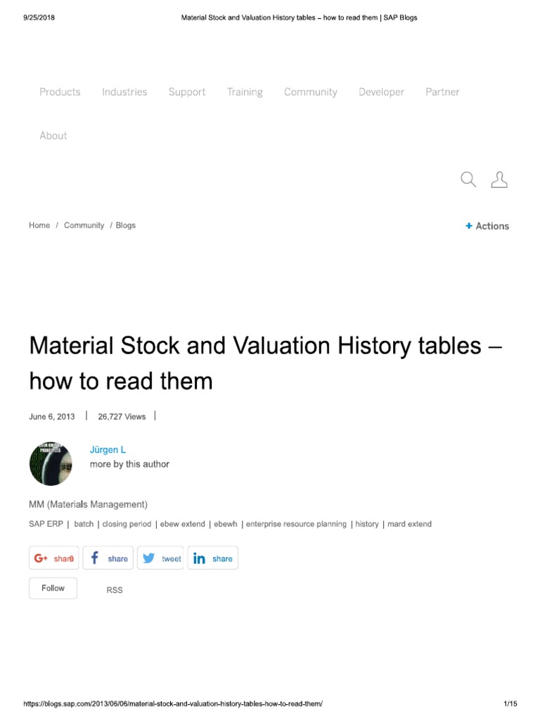 Material Stock and Valuation History Tables in SAP | PDF