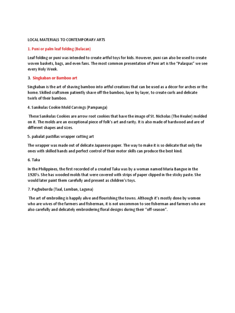 1. Puni or palm leaf folding (Bulacan): Singkaban or Bamboo art