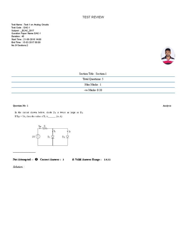 Test Review: Section Title: Section 1 Total Questions: 5 Max Marks: 1 ...