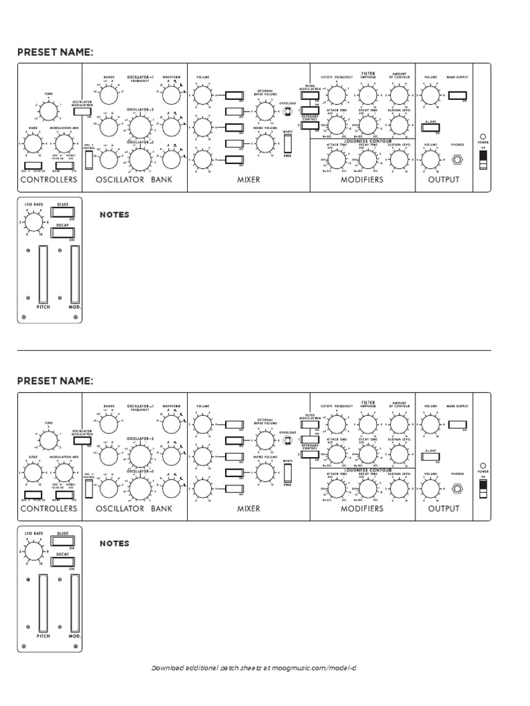 Minimoog Model D Patch Sheets | PDF