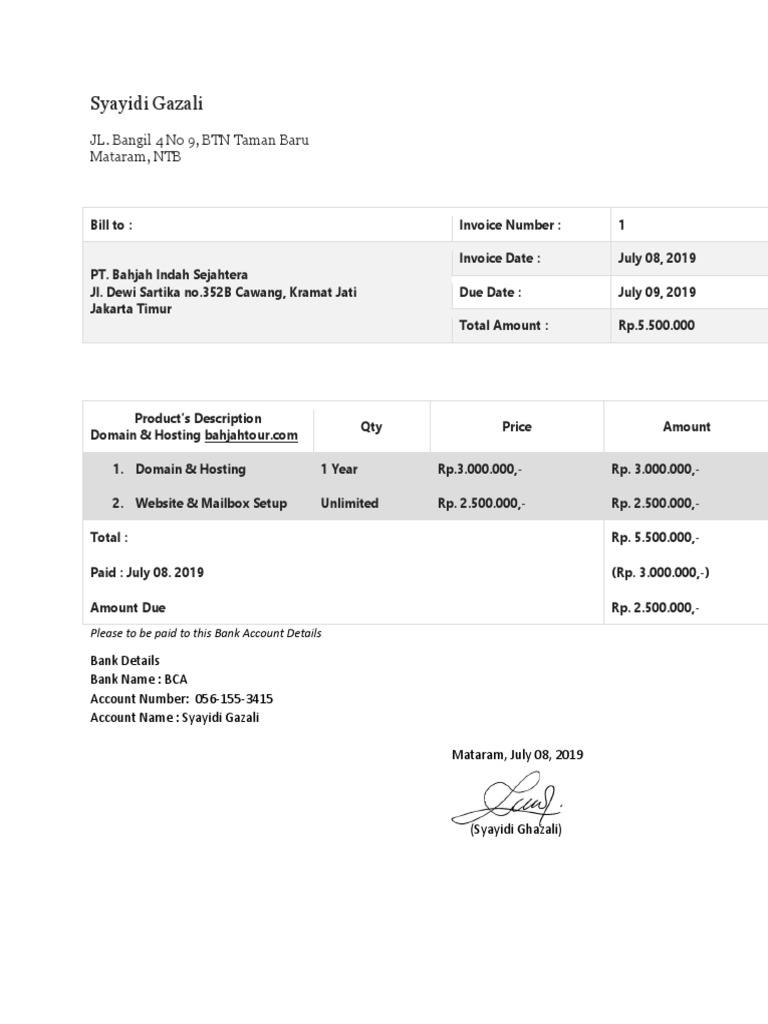 Contoh Invoice Pembuatan Website | PDF