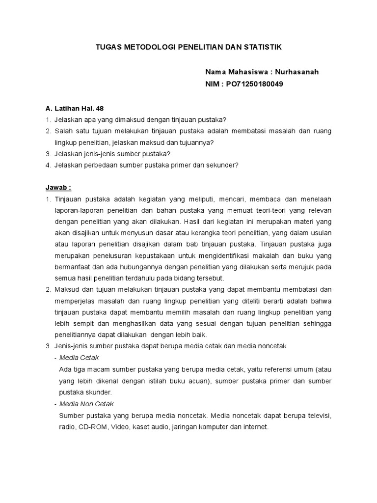 Nurhasanah - Tugas Metodologi Penelitian & Statistik | PDF