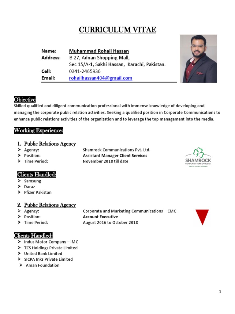 Curriculum Vitae: Name: Muhammad Rohail Hassan Address: Cell: Email ...