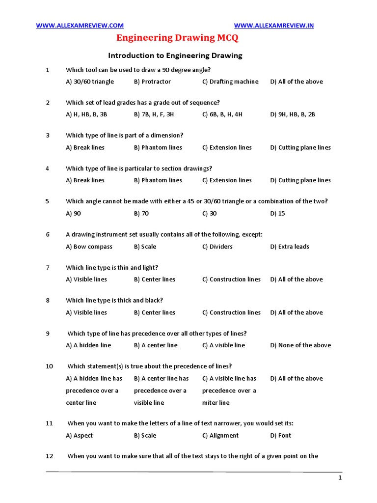 Engineering Drawing MCQPDF PDF | PDF | Perspective (Graphical ...
