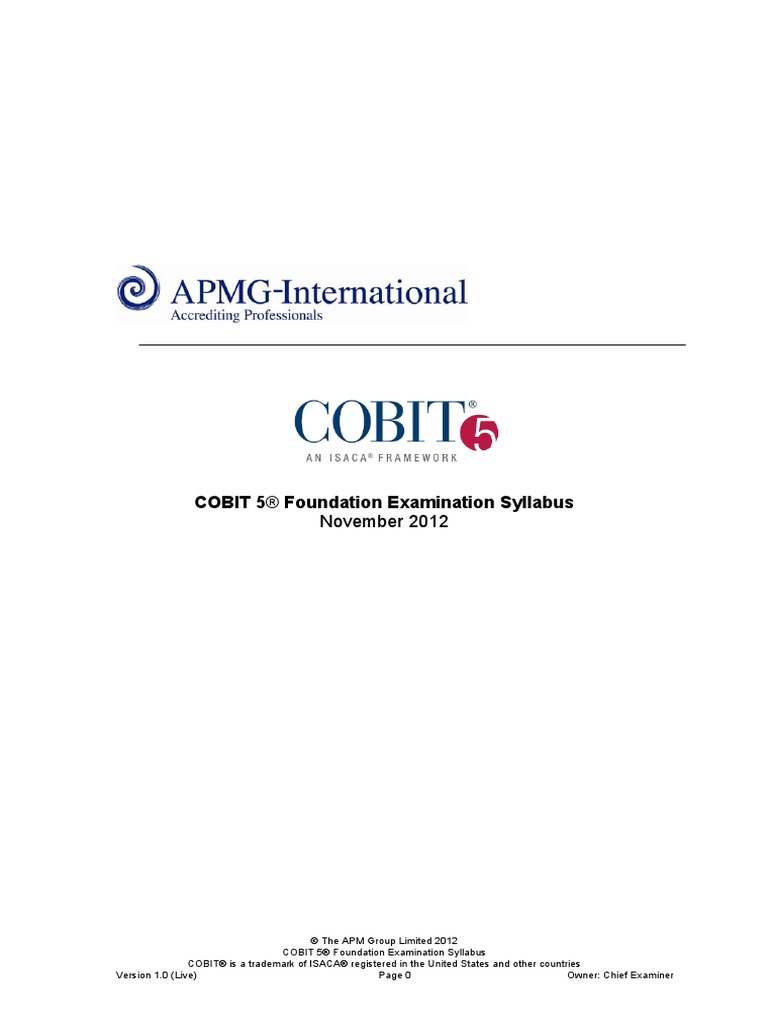 Cobit 5® Foundation Examination Syllabus November 2012 Pdf Cobit Business Process