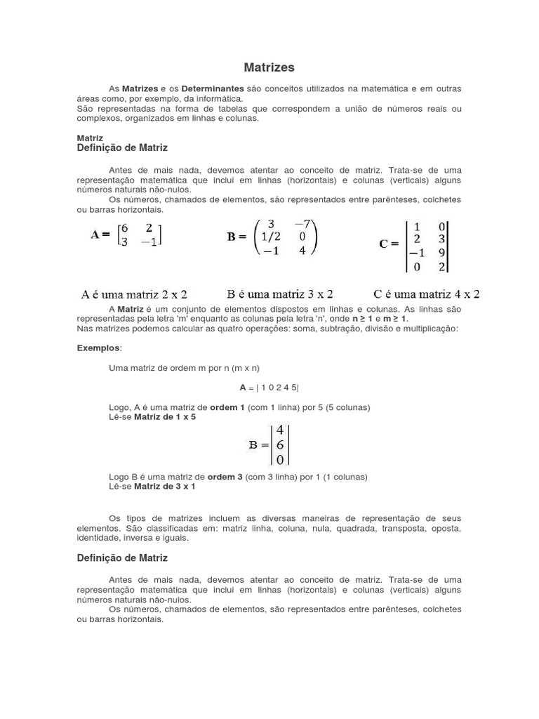 Operações e Classificação de Matrizes | PDF | Matriz (Matemática ...