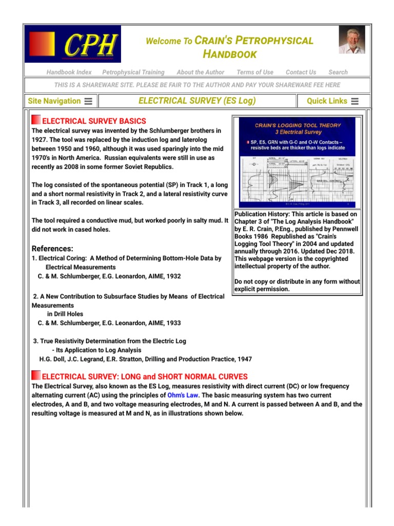 Crain's Petrophysical Handbook - Electrical Survey (Es Log) | PDF ...