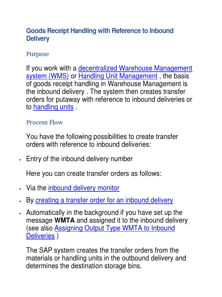 Goods Receipt Handling With Reference To Inbound Delivery | PDF ...