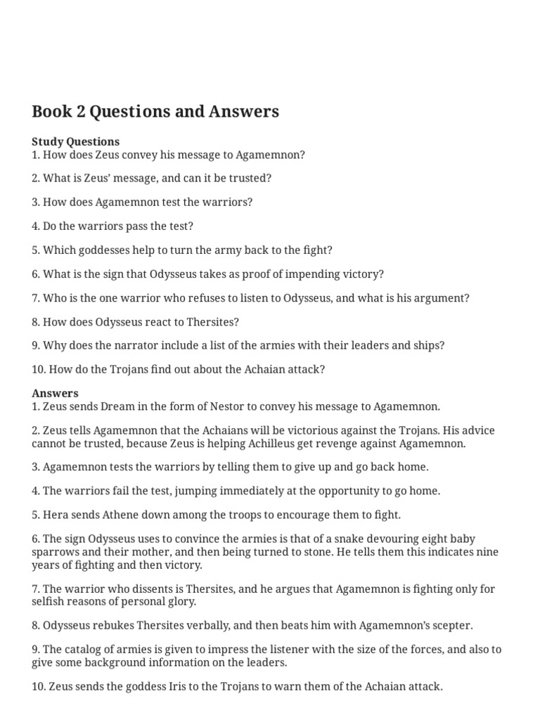 Iliad Book 2: Key Questions & Answers | PDF | History | Religion ...