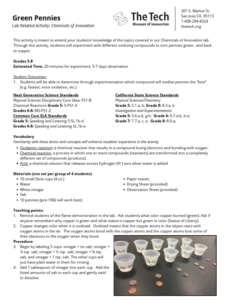 Green Pennies: Lab Related Activity: Chemicals of Innovation | PDF ...