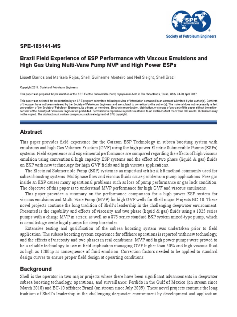 SPE-185141-MS Brazil Field Experience of ESP Performance With Viscous ...