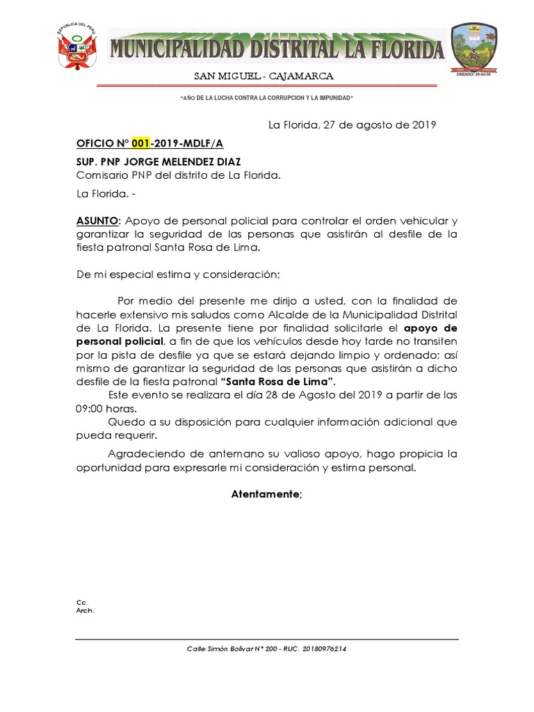 Oficio de Apoyo A La PNP | PDF