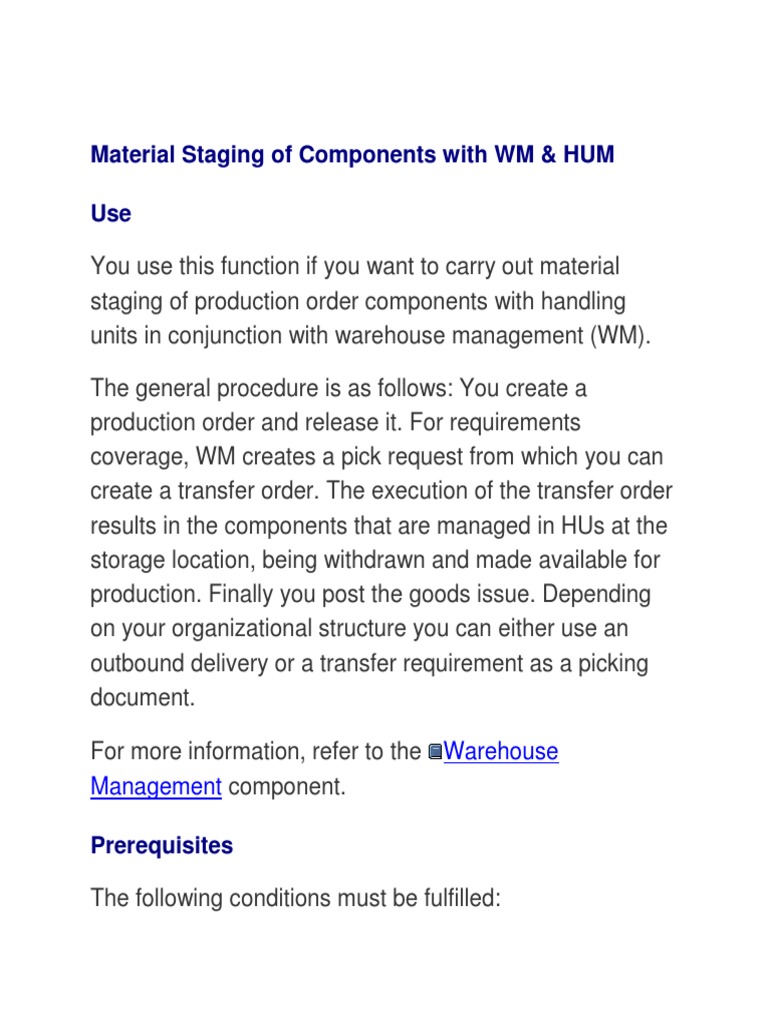 Material Staging of Production Order Components Using Warehouse ...
