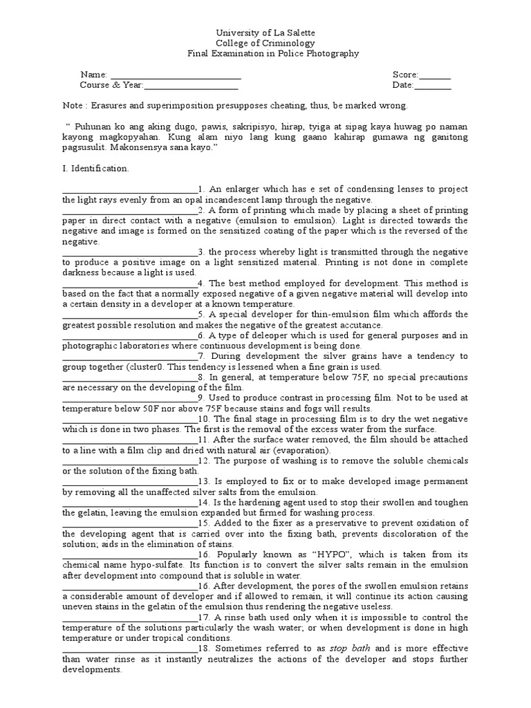 Final Exam in Photography | PDF | Film Speed | Vision