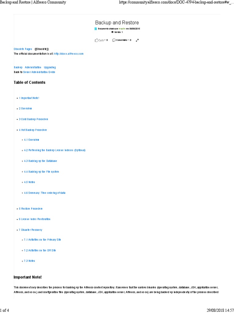 Backup and Restore Alfresco | PDF | Backup | Directory (Computing)