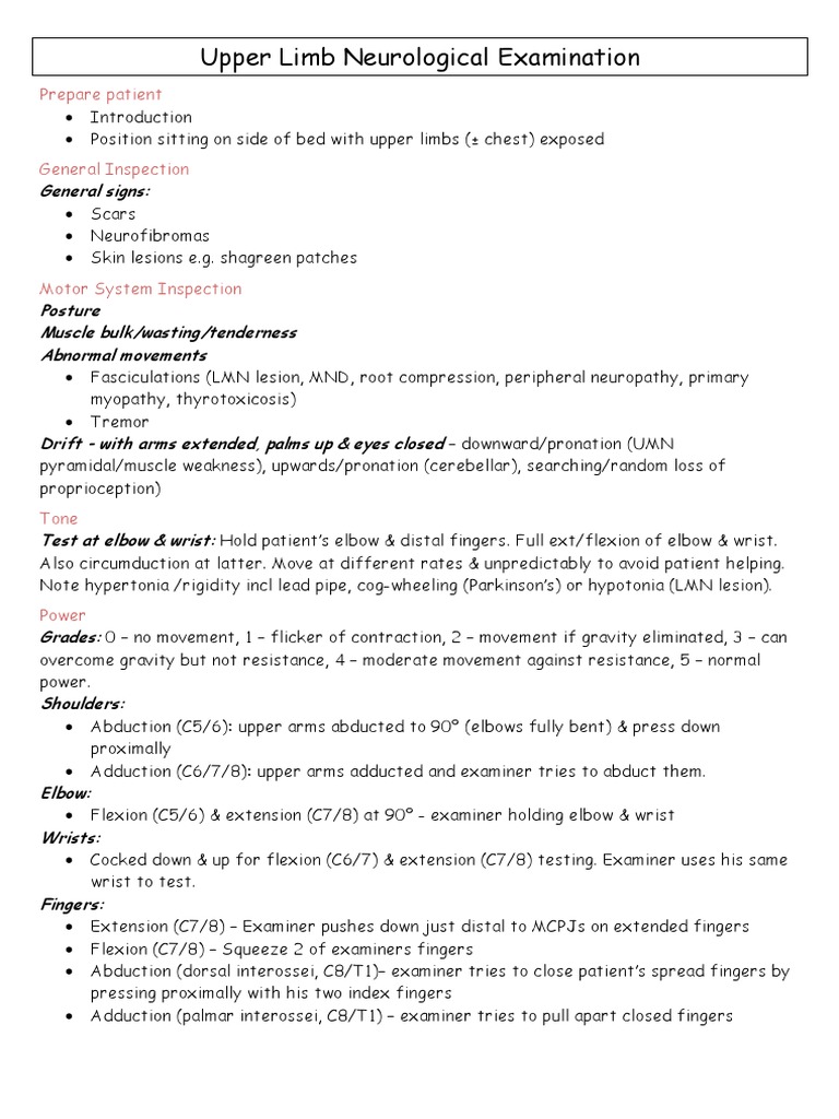 Upper Limb Neurological Examination: General Signs | PDF | Anatomical ...