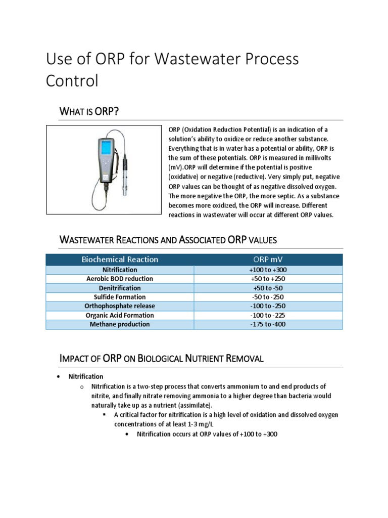 Use of ORP Process Water Control | PDF | Sewage Treatment | Oxygen