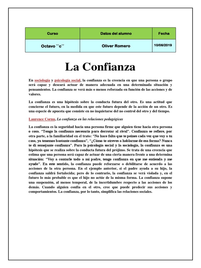 La Confianza: Definición y Valor | PDF