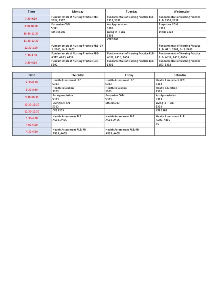 Schedule Sample Form Pdf Science Mathematics