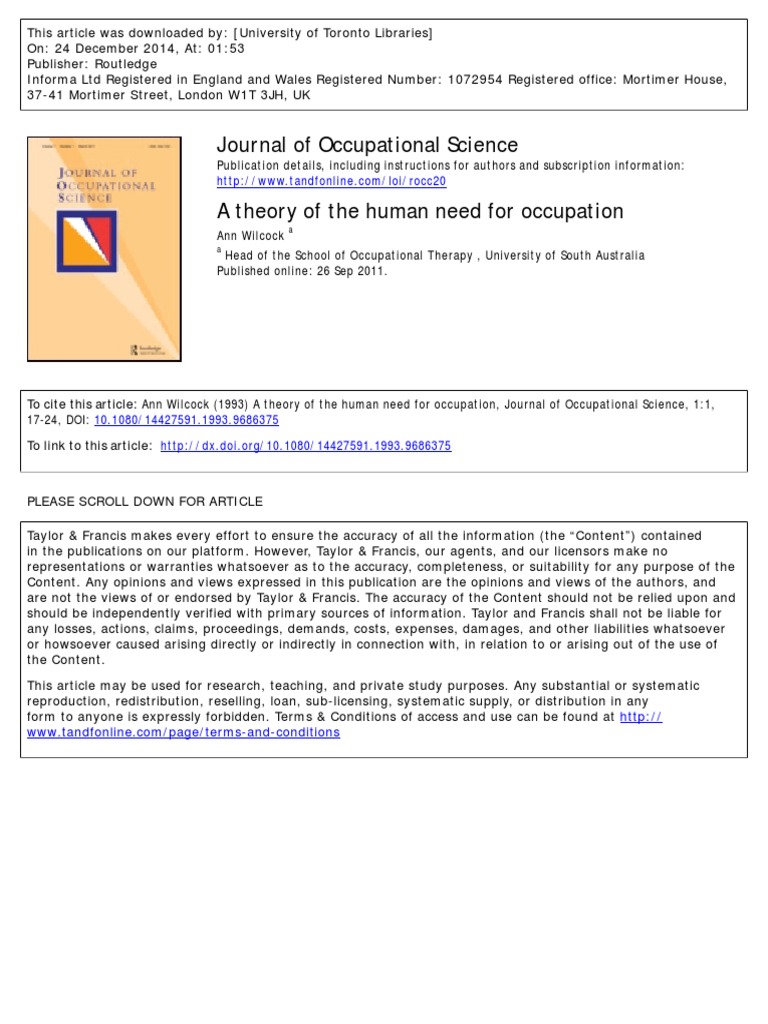 Journal of Occupational Science | PDF | Human | Ethology