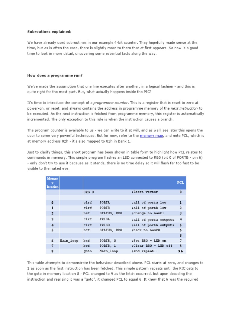 Subroutines Explained:: Memor y Location PCL | PDF | Subroutine | Control Flow