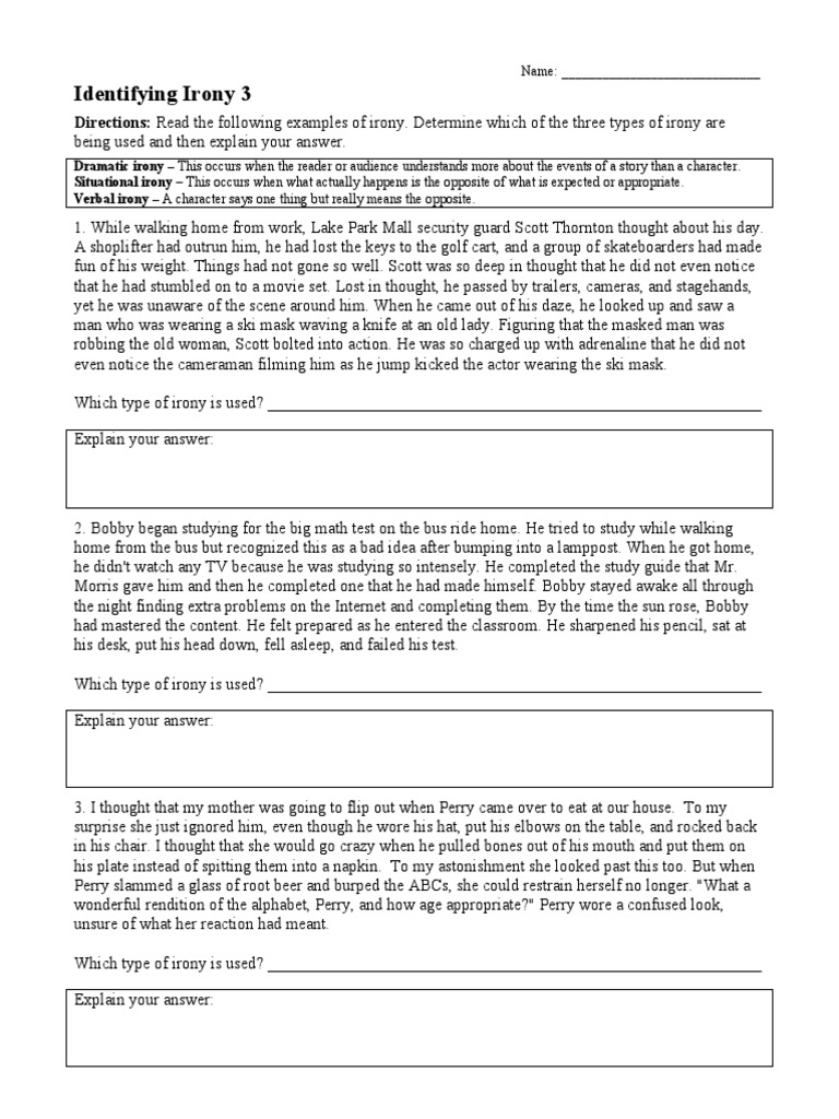 Irony Worksheet 3 | Download Free PDF | Irony