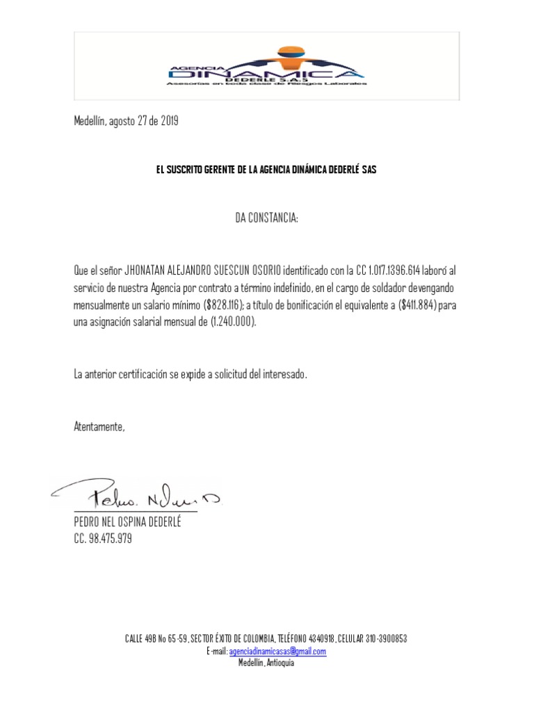 Carta Laboral Con Firma | PDF