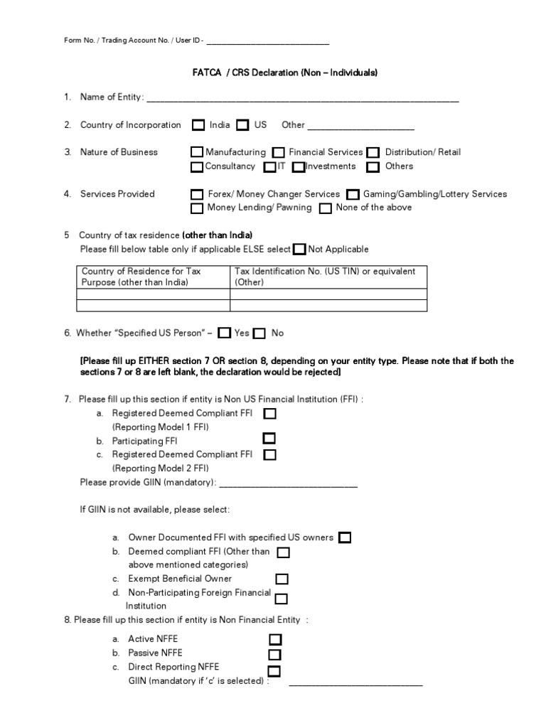 FATCA/CRS Declaration Form for Entities | PDF | Investment Fund | Securities (Finance)