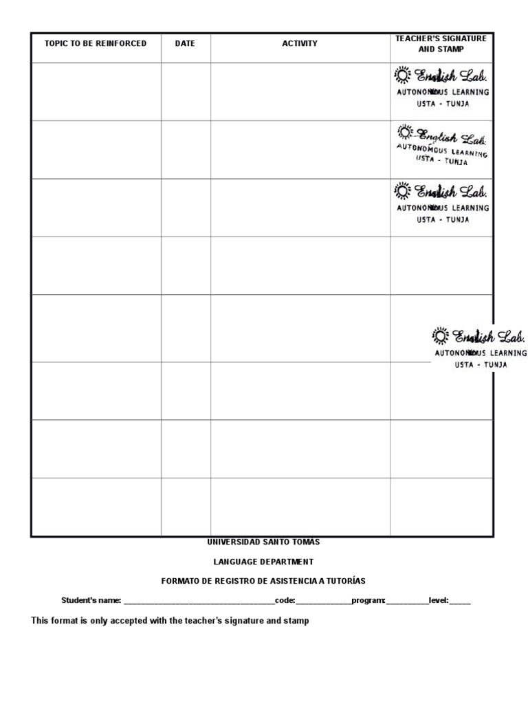 Language Tutoring Attendance Form | PDF
