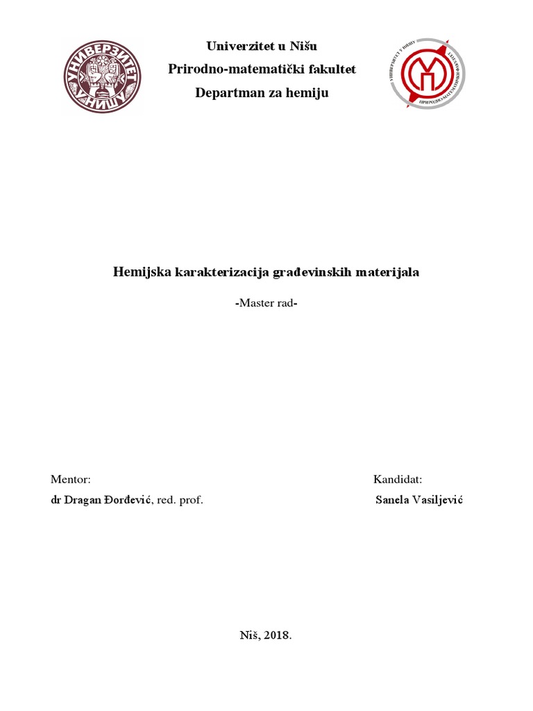 Hemijska Karakterizacija Gradjevinskih Materijala-Master Rad PDF | PDF