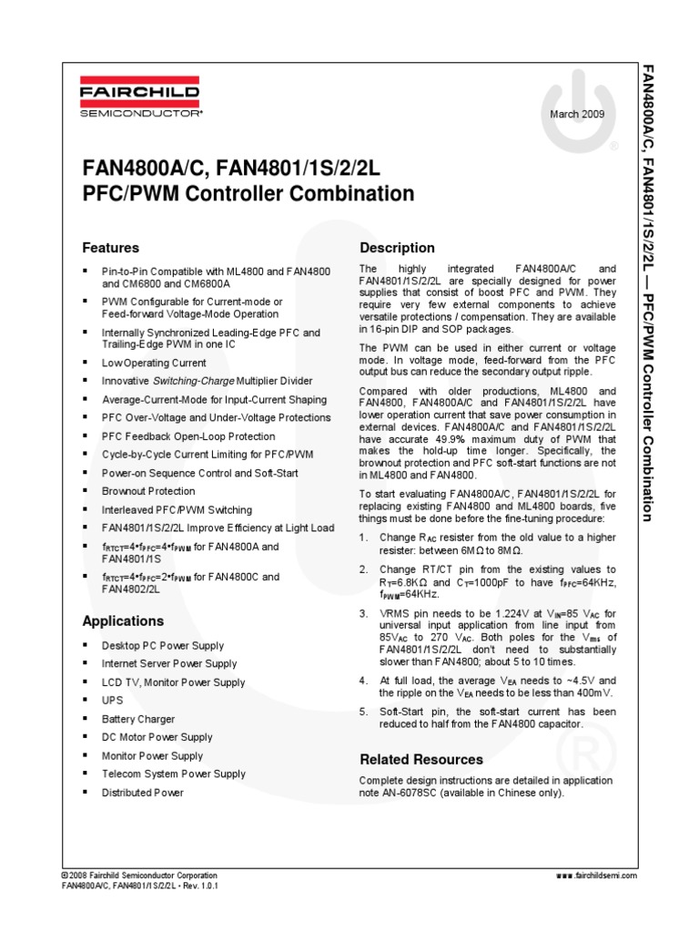 FAN4800A/C, FAN4801/1S/2/2L PFC/PWM Controller Combination: Features Description | PDF ...