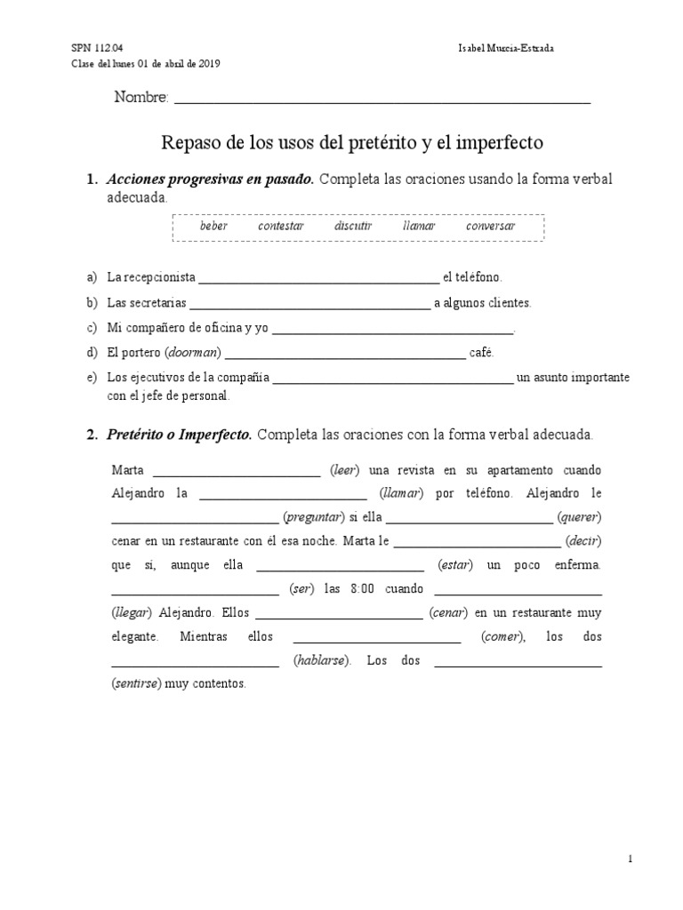 Repaso. Pretérito e Imperfecto, y Mandatos Formales | PDF