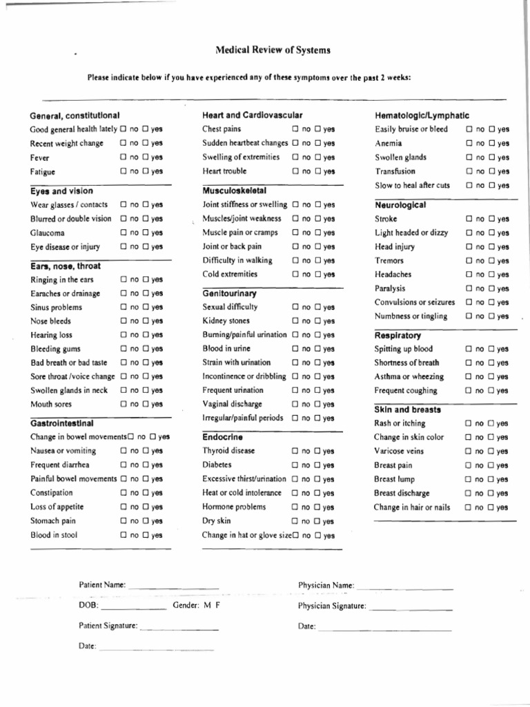 Medical Review of Systems: General, Constitutional Heart and ...