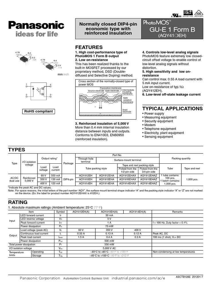 Aqy414eha Photomos Relay | PDF | Mosfet | Electrical Equipment