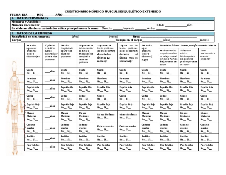 Cuestionario Nórdico Musculoesquelético Extendido 19 | PDF | Medicina ...