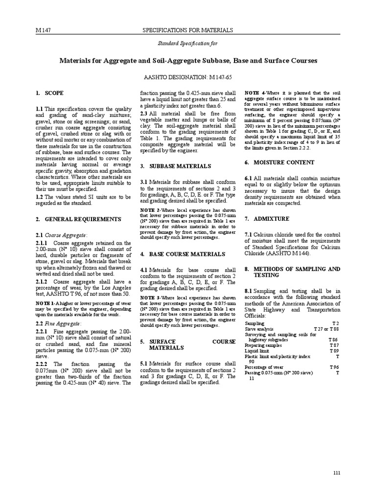 M 147 | PDF | Construction Aggregate | Materials