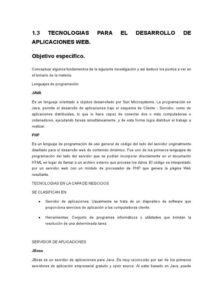 1.3 Tecnologias para El Desarrollo de Aplicaciones Web. | PDF | Java ...
