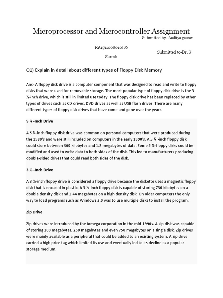 Microprocessor and Microcontroller Assignment | PDF | Hard Disk Drive | Floppy Disk