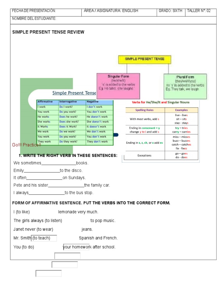 Simple Present Tense Review: Go!!! Practice!! | PDF