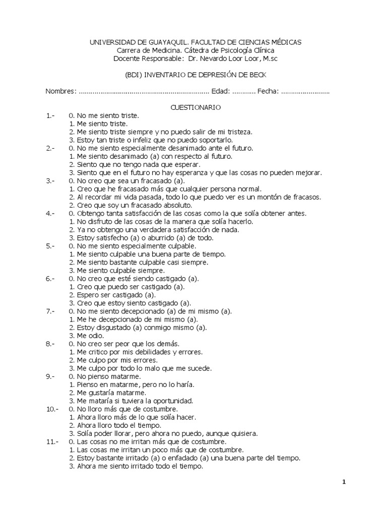 Inventario de Depresión de Beck (BDI) | PDF | Sicología
