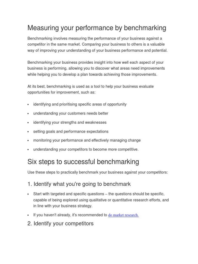 Measuring Your Performance by Benchmarking: 1. Identify What You're ...