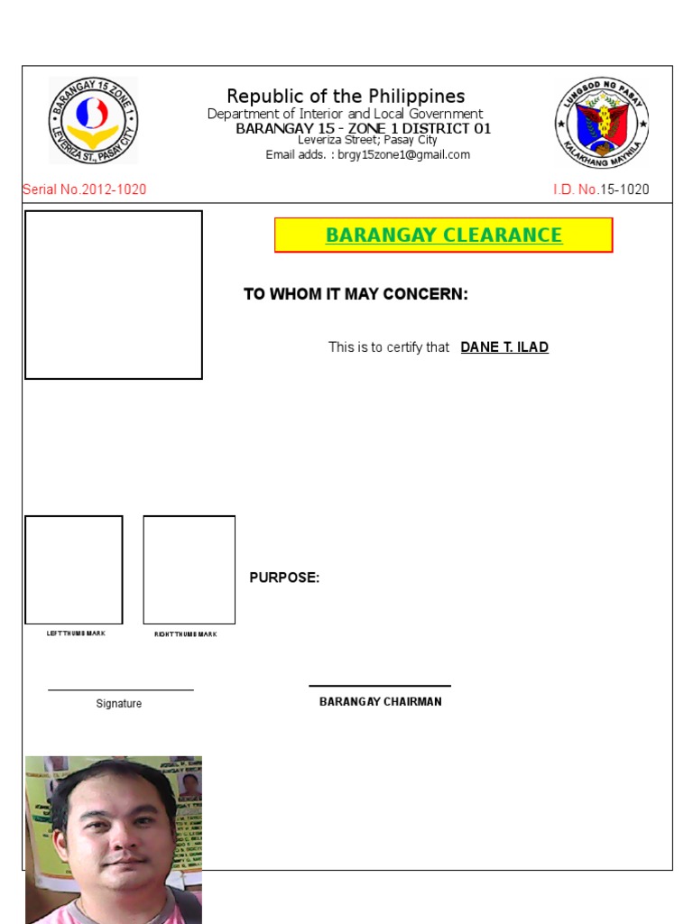 Republic of The Philippines: Barangay Clearance | PDF