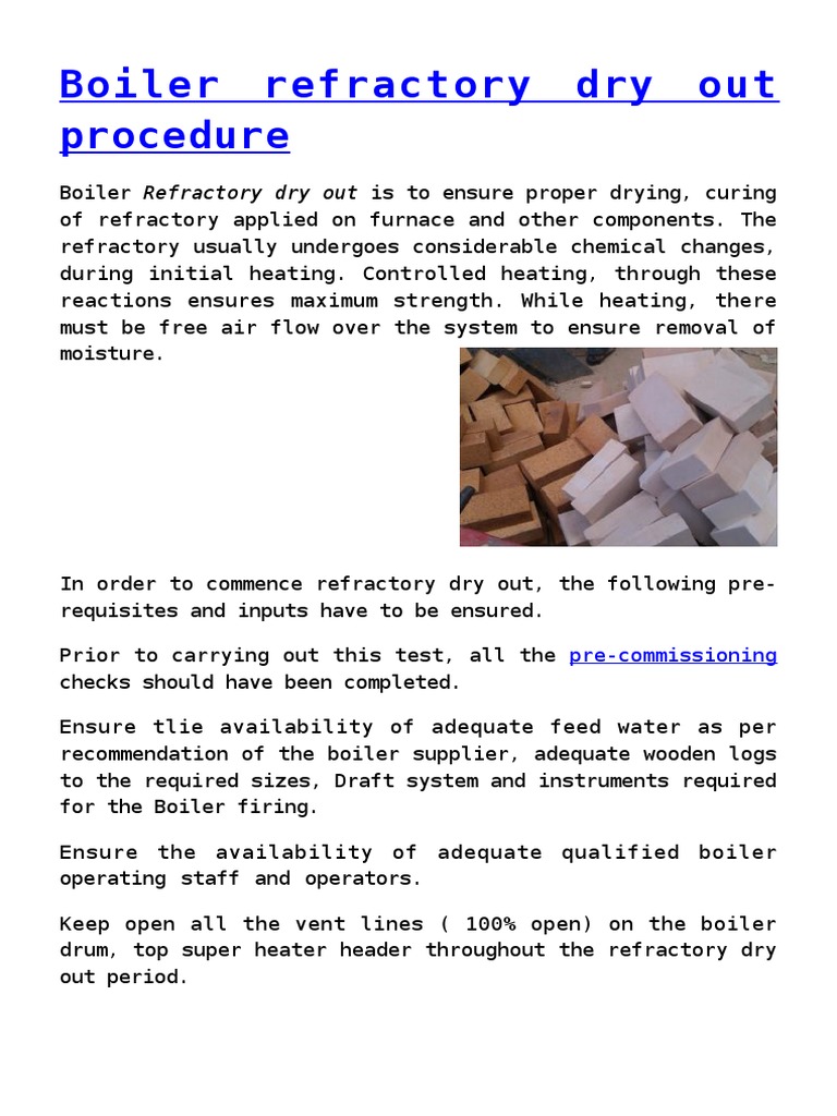 Boiler Refractory Dry Out PDF | PDF | Refractory | Boiler