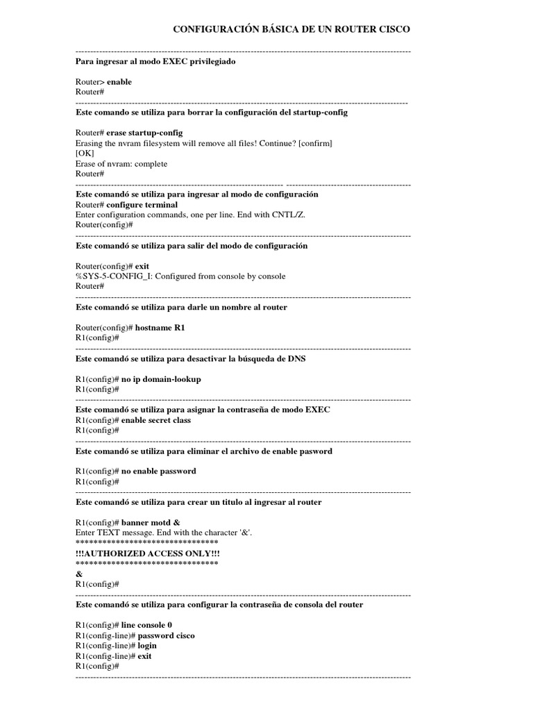 Configuración Básica de Un Router Cisco | Descargar gratis PDF | Protocolos de internet | Red de ...