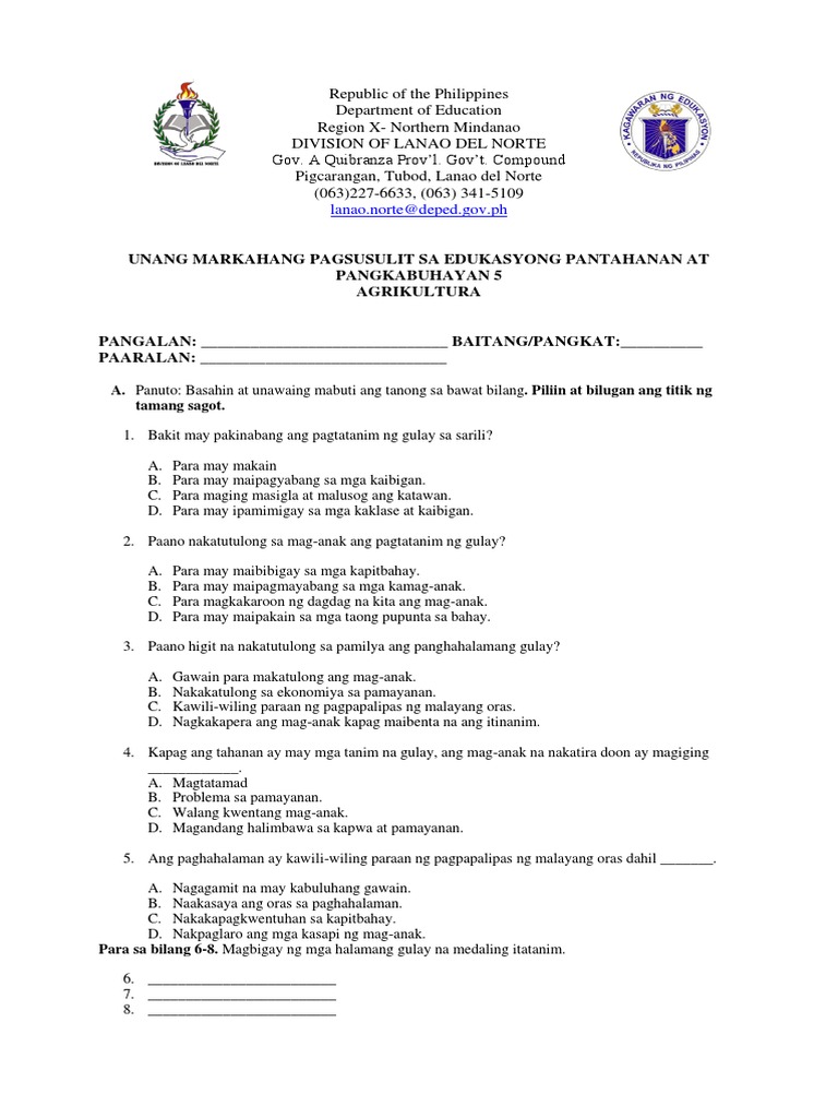 1st Quarter Test Paper in EPP 2019-2020 | PDF