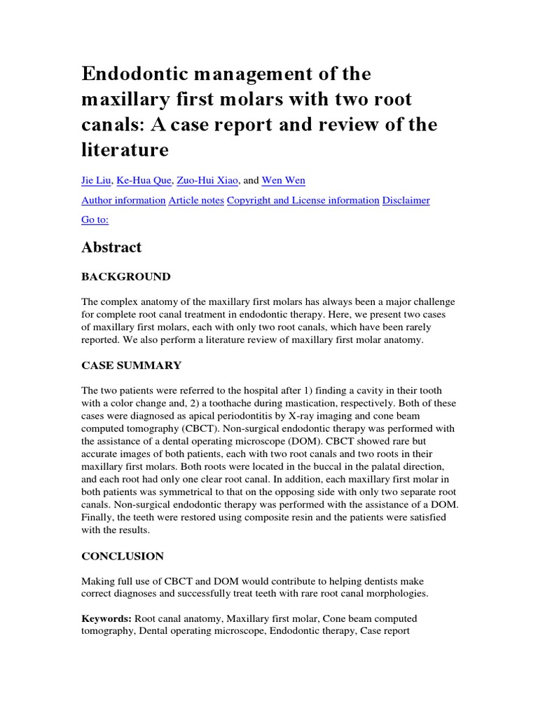 Endodontic Management of The Maxillary First Molar | PDF | Dental ...